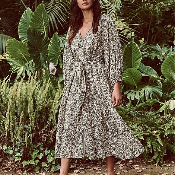 THE GREAT. | Dresses | The Great Botanical Print Midi Dress In Olive ...